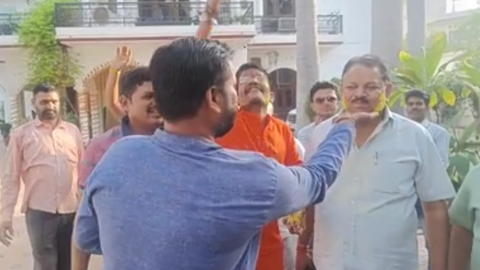 Celebrations when Dinesh Pratap Singh of Rae Bareli was made Minister ...