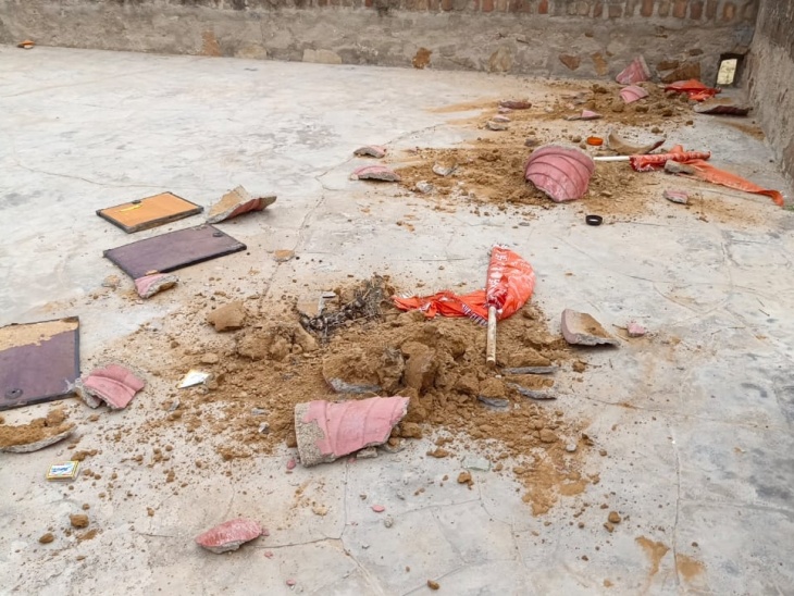 Anti-social elements threw pictures kept in Balaji temple in Renwal ...