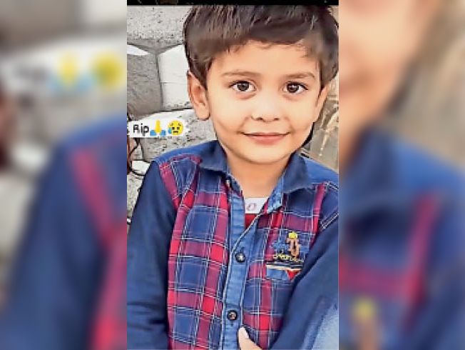 Bike jumped from a road pit, 6 year old Agam Singh sitting with ...