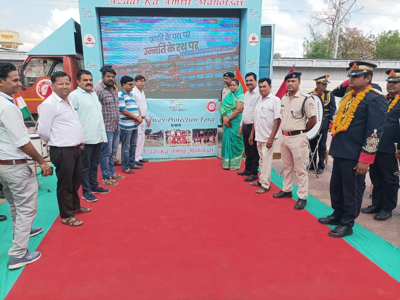 Vehicle rally reached Falna railway station parking, LED screen ...