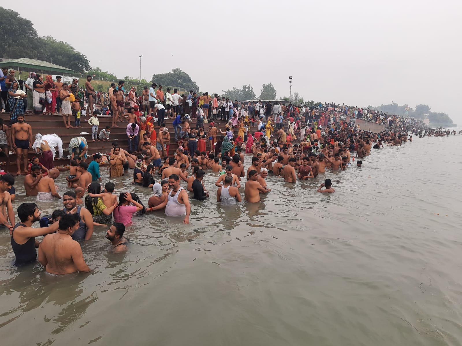 Crowd gathered to bathe in the Ganges on Guru Purnima Devotees took a ...
