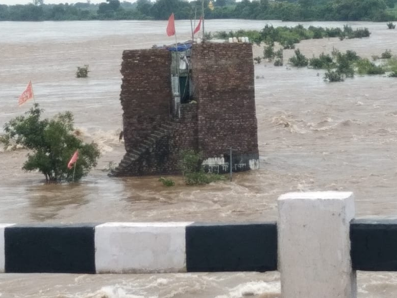 Narmada's water level reached the garden of the rest house in Avali ...