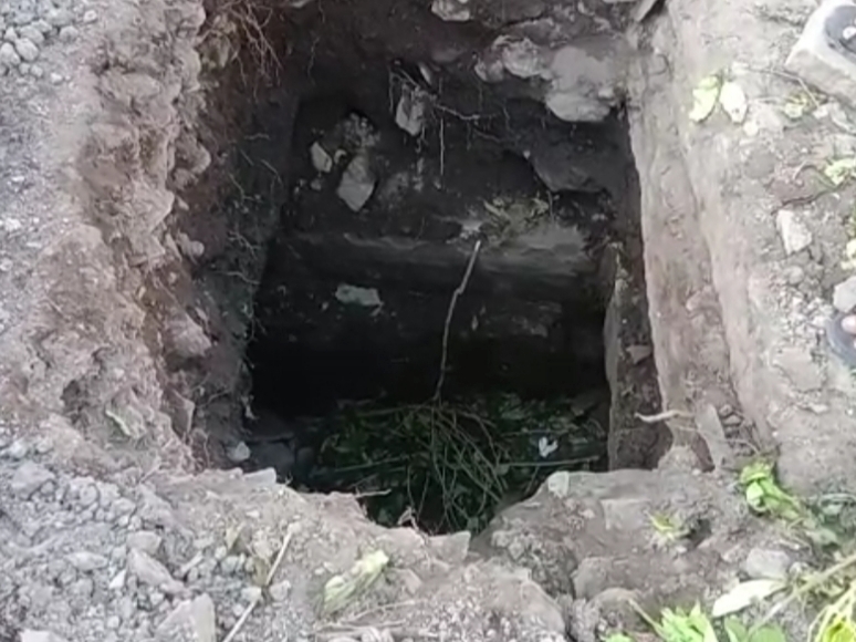 Stairs seen after digging two feet of ground for pillar, workers were ...