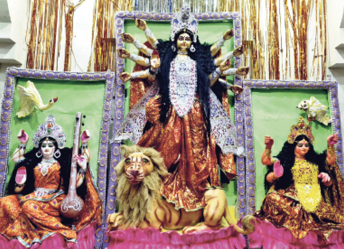 Maa Durga with 10 arms; 22 carat gold polished on 13 feet tall statue ...