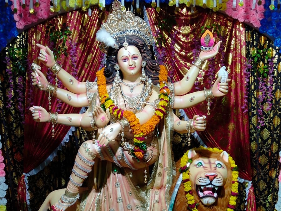 Crowd of devotees gathered in Sheetla Mata temple on Navami, Havan ...