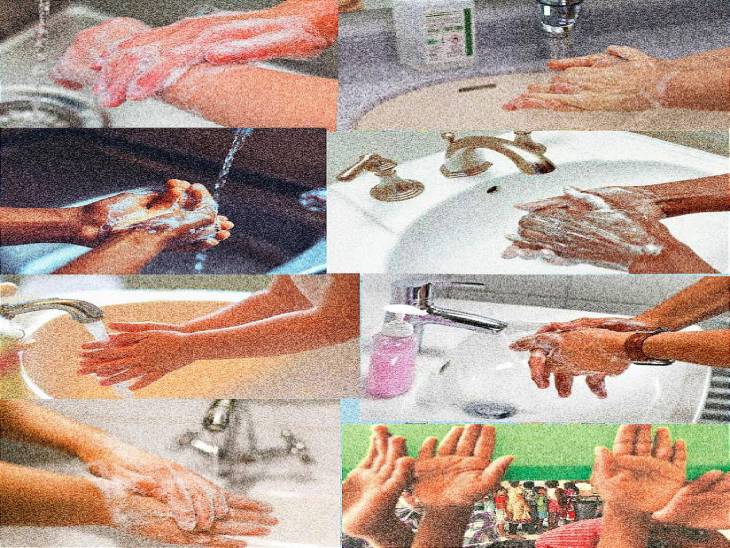 Appeal of Varanasi Health Department; Children wash their hands with ...