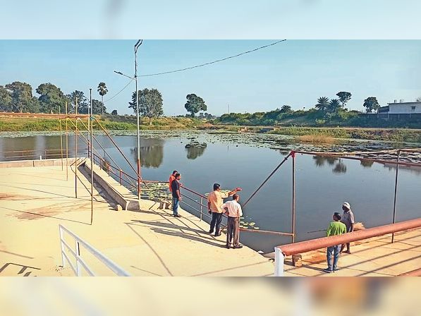 Lights installed on the ghats around in the pucca pond of Sun and ...