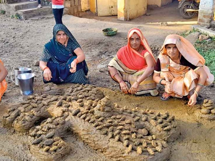 Women worshiped by making Govardhan in front of the house | गोवर्धन ...