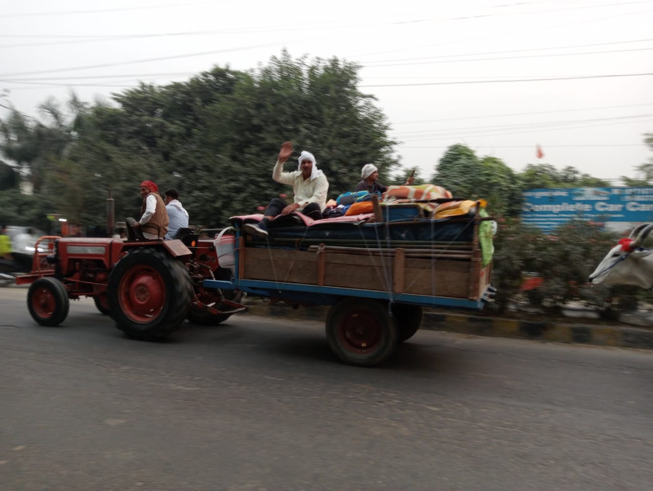 Mundasa, decorated bullock cart and placard of Pakistan Murdabad on the ...