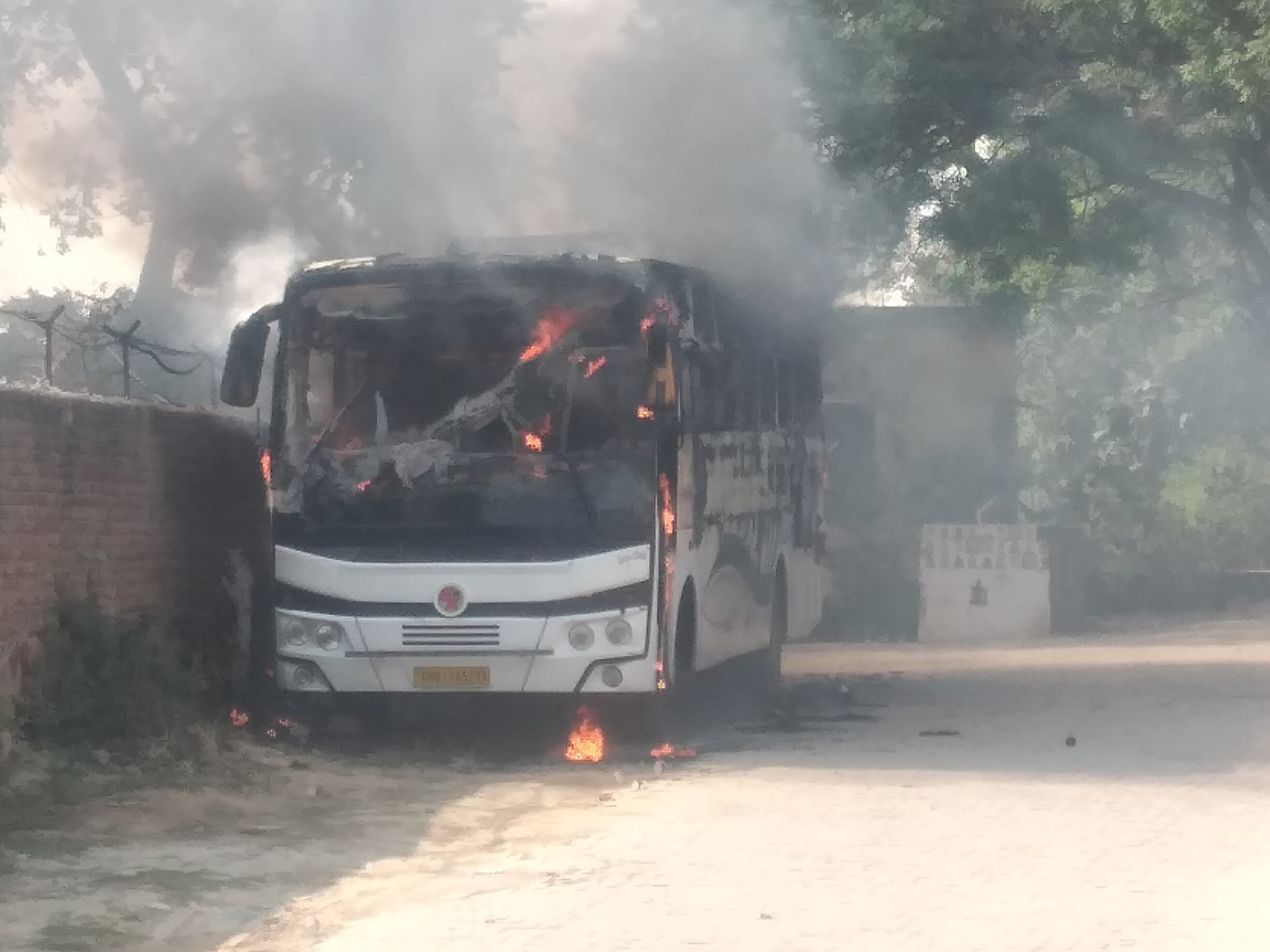 Fire in a tourist bus parked in Vrindavan Fire brigade's vehicle ...
