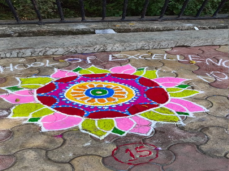 Message of cleanliness given by making Rangoli | बच्चों ने बनाई रंगोली ...