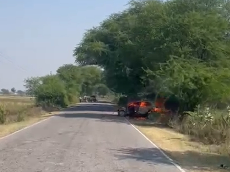 The car caught fire after colliding with a tree on Sevada Road, three ...