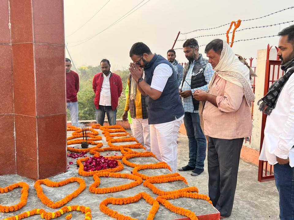 Wife Alka Rai and son Piyush Rai paid floral tributes at the martyr's ...
