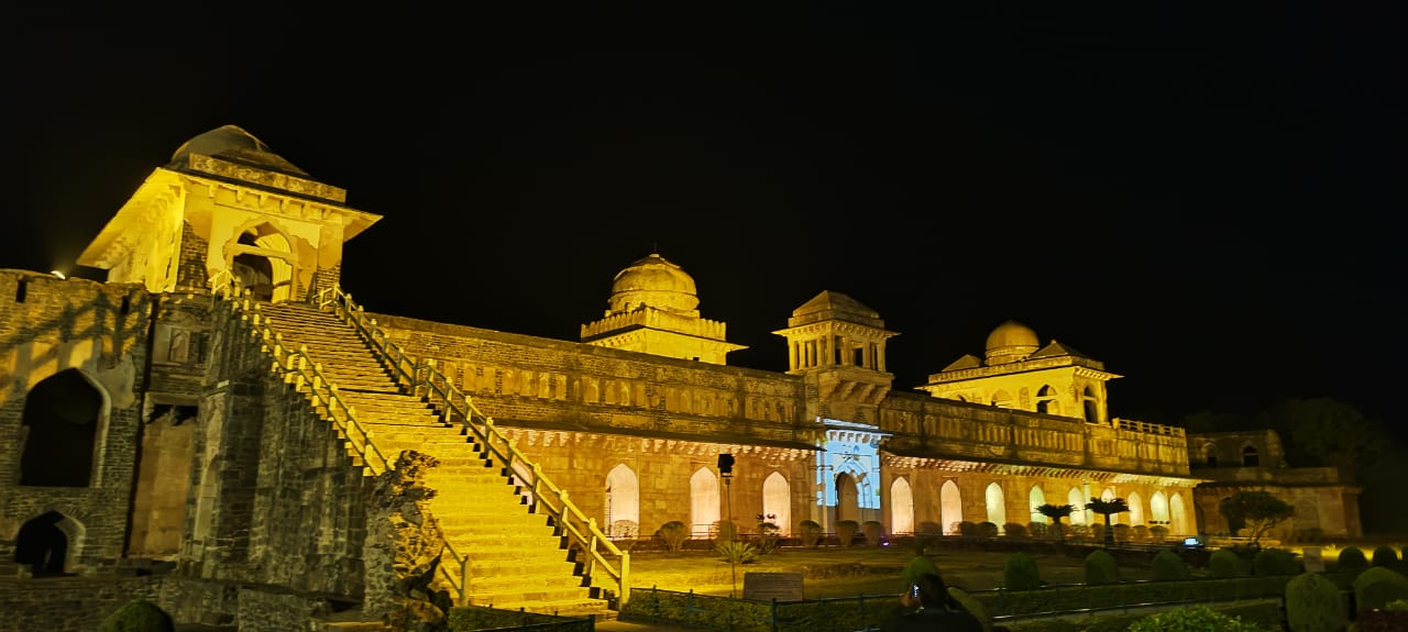 Mandu's Jahaj Mahal decorated with colorful lights, mono of G-20 placed ...