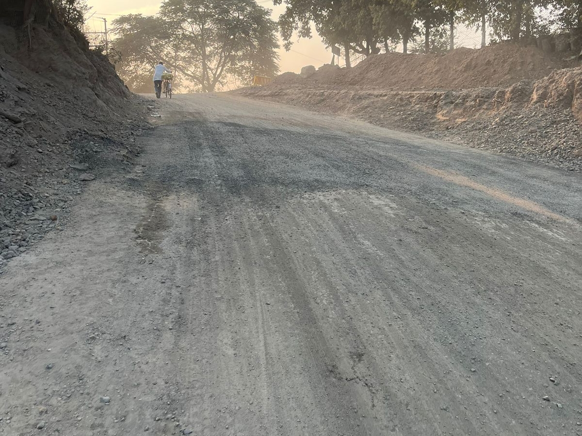 Highway link culvert dilapidated asphalt road repaired, the road was ...