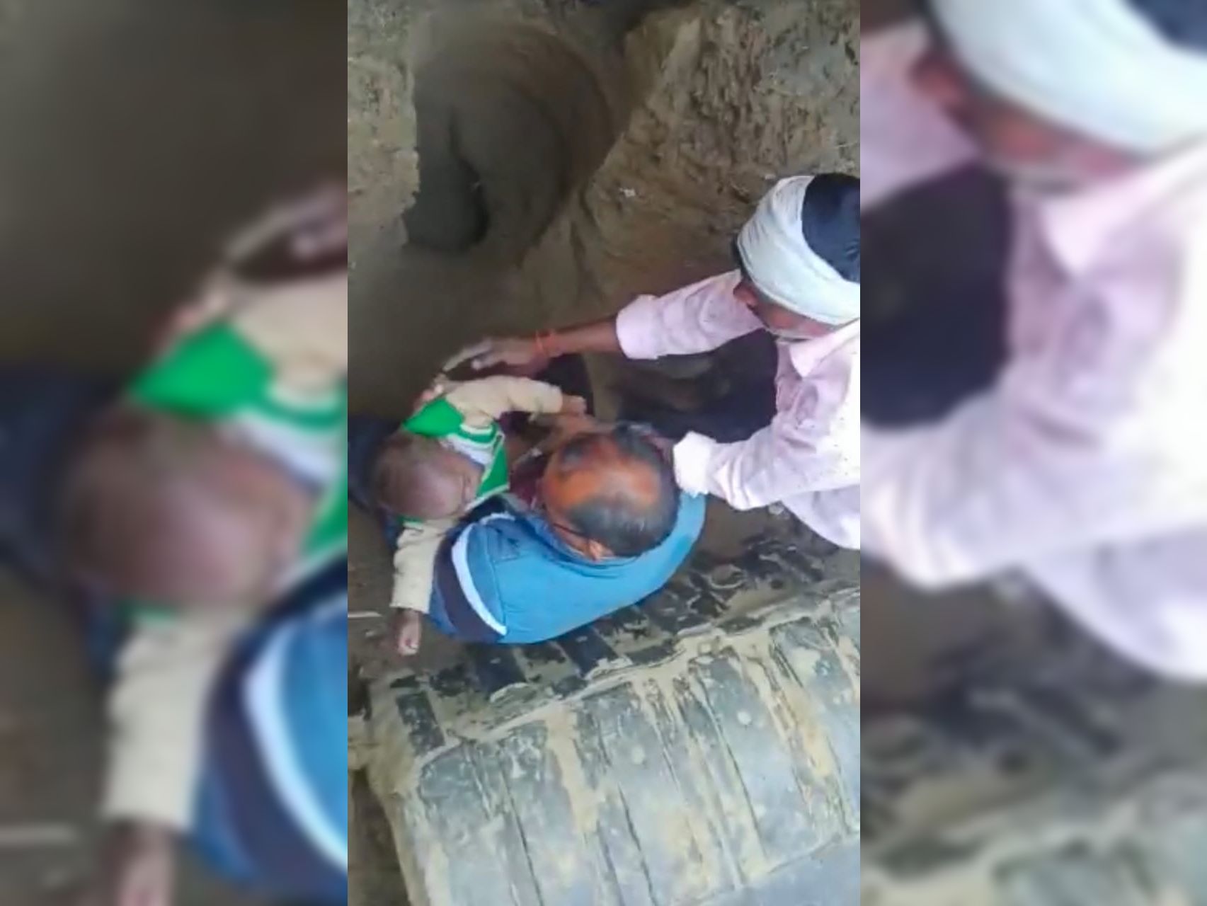 One and a half year old boy fell in the pit dug for the pole of power ...