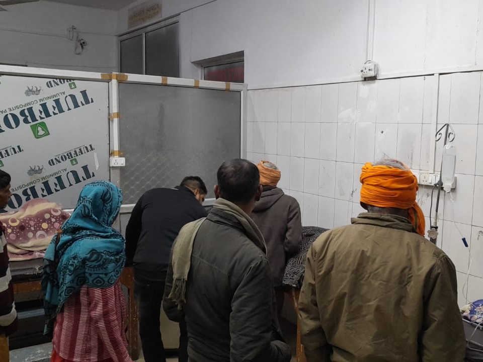 Treatment going on in the district hospital, the soldier was standing ...