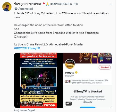 Shraddha Aftab Case; Boycott Sony Crime Patrol Show | Bollywood News ...