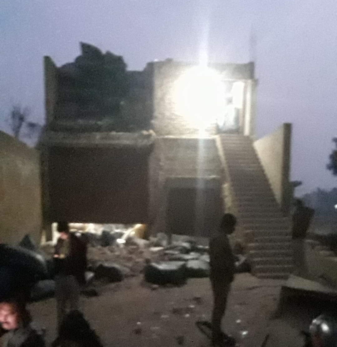 The roof and wall of the mill collapsed under the weight of the sacks ...