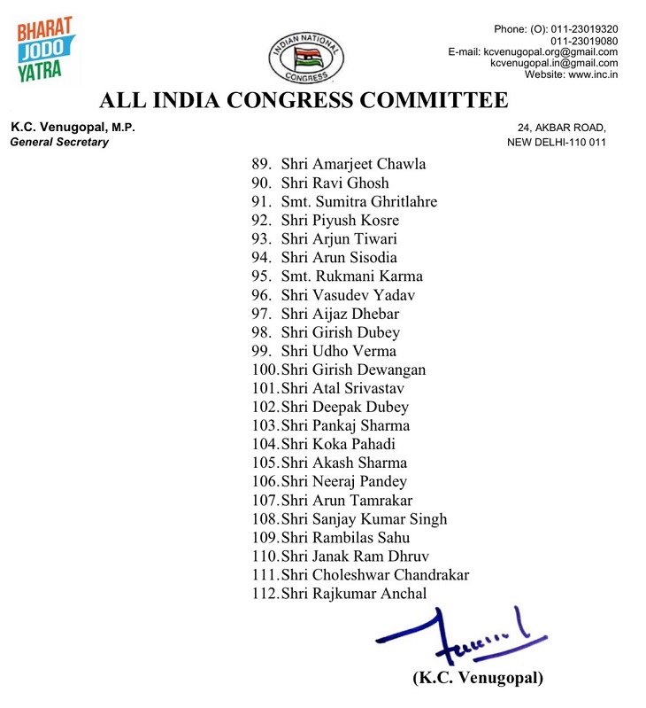 Chief Minister's advisors are also named in the list of 15 Congress leaders
