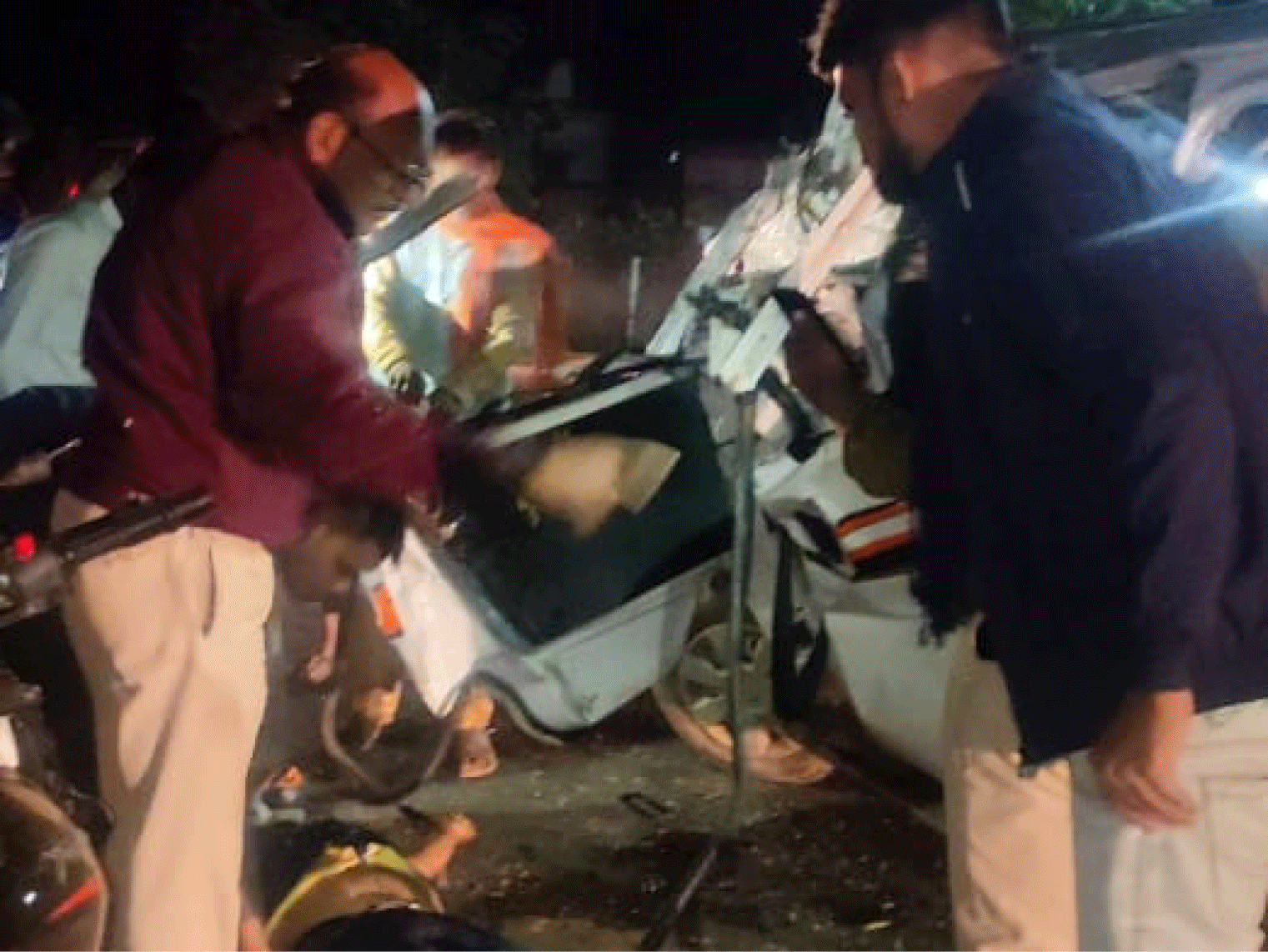 The car collided with the truck standing on the roadside, all the ...