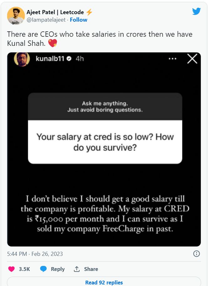 Fintech Company CRED CEO Kunal Shah Reveals His Salary, Sparks Debate ...