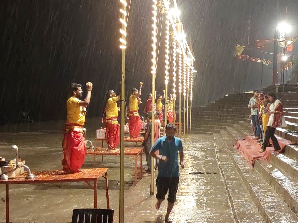 Wonderful view seen on the Ghats of Varanasi, tradition performed even ...