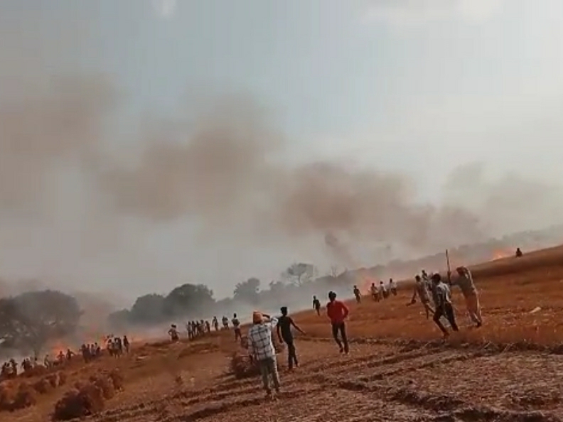 Ready crop of 10 bighas of wheat burnt to ashes, farmers shedding tears ...