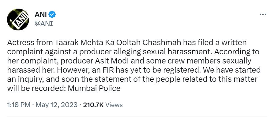 Asit Kumarr Modi Sexual Harassment Case; Jennifer Mistry Speaks About ...