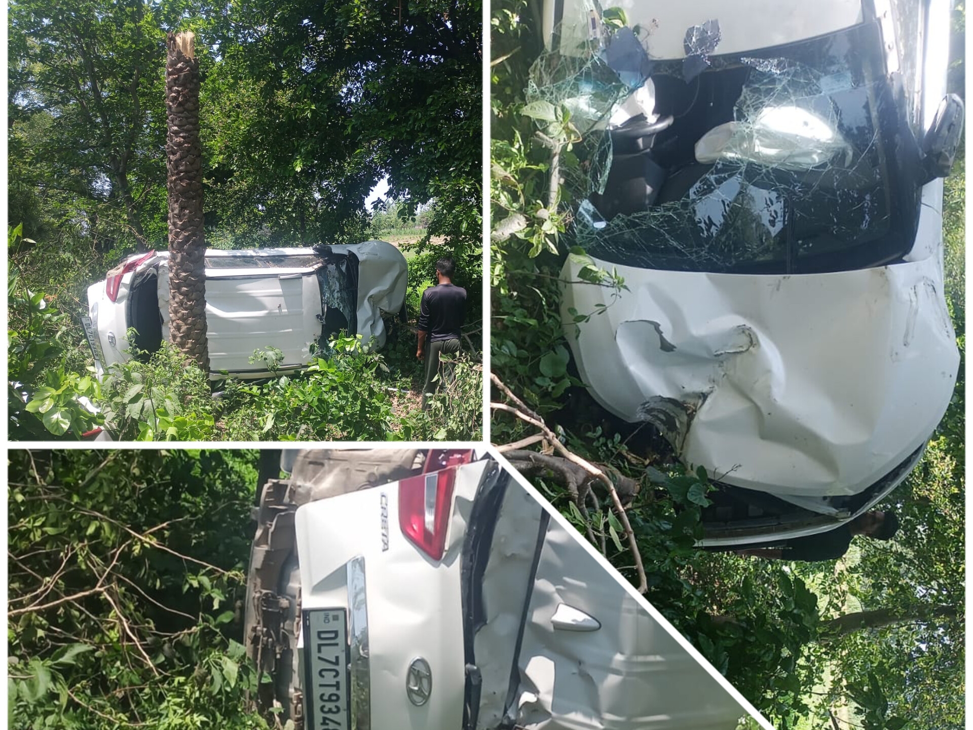 The speeding car collided with a tree and overturned, the driver was ...