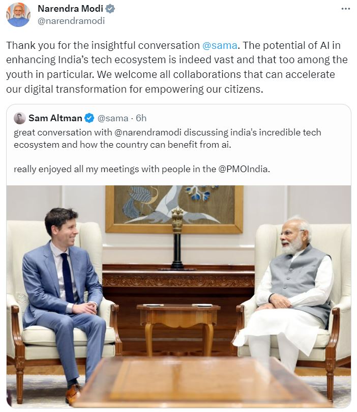 Modi ChatGPT | OpenAI CEO Sam Altman Narendra Modi Meteing Update