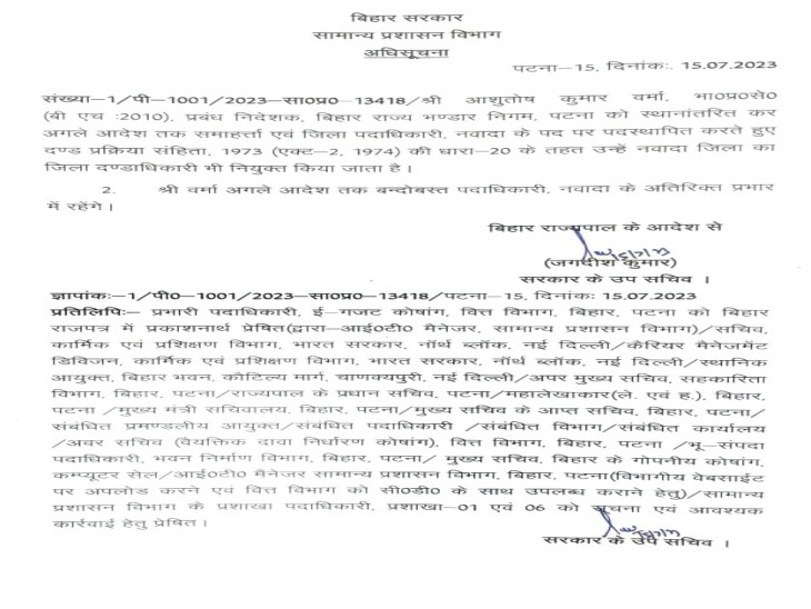 IAS Ashutosh Kumar Verma became DM, Udita Das Verma has gone on leave ...