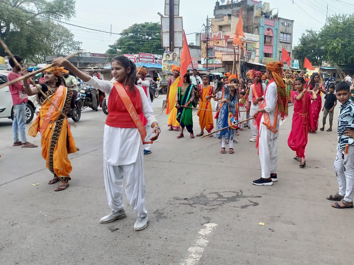 The girls of Durga Vahini demonstrated their skills by swinging sticks ...