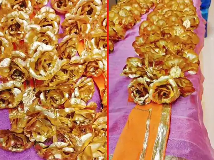 surat jeweler made 9 foot long gold plated necklace for Lal Bagh Ke ...
