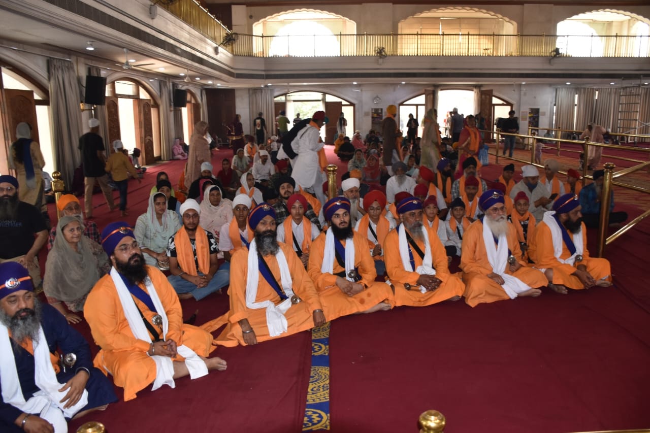 Amrit was sprinkled to people in Amrit Sanchar at Gurdwara Dukh Nivaran Sahib. | गुरुद्वारा दुख ...