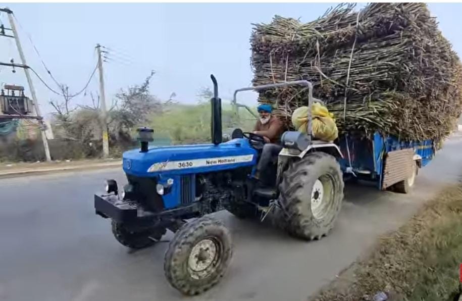 Danger of accident due to overloading of sugarcane in tractor and ...