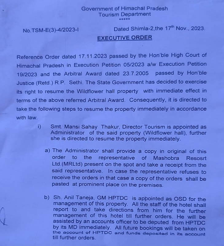 Oberoi group Wild Flower Hall Stay Update Chharabra | Himachal Highcourt