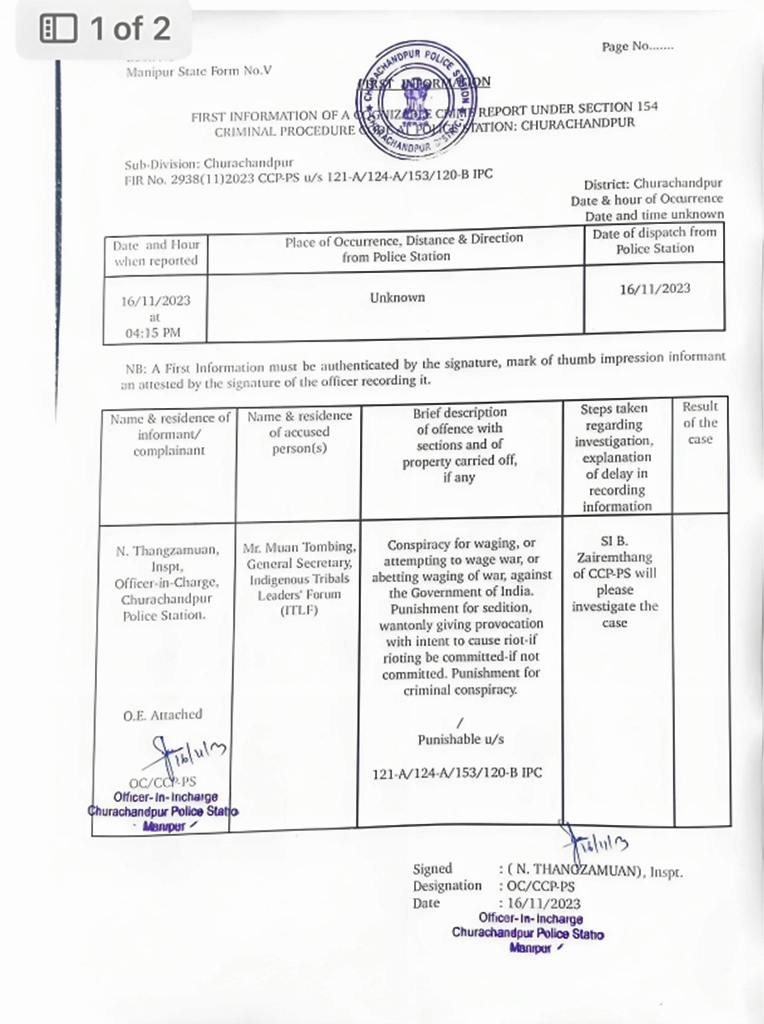 FIR against Kuki leader for his statement of forming separate government