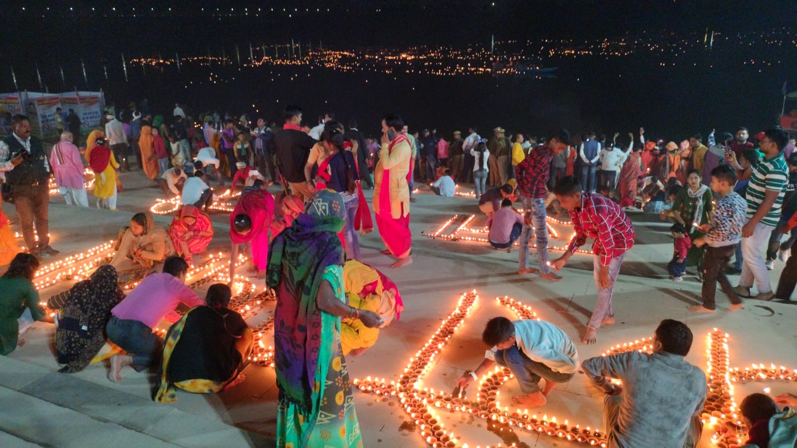 Yamuna Ghats illuminated with thousands of lamps