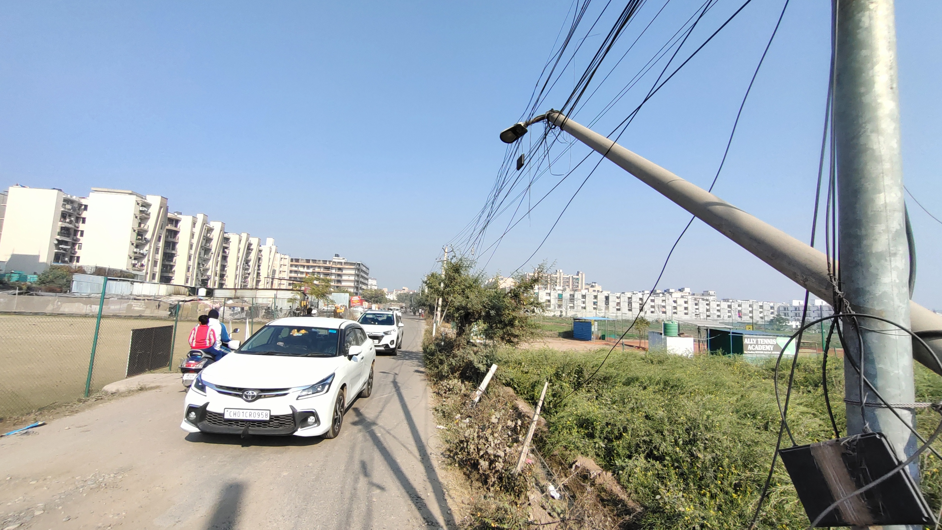Street light poles broken on the road from Dhakoli to Peermuchhala ...