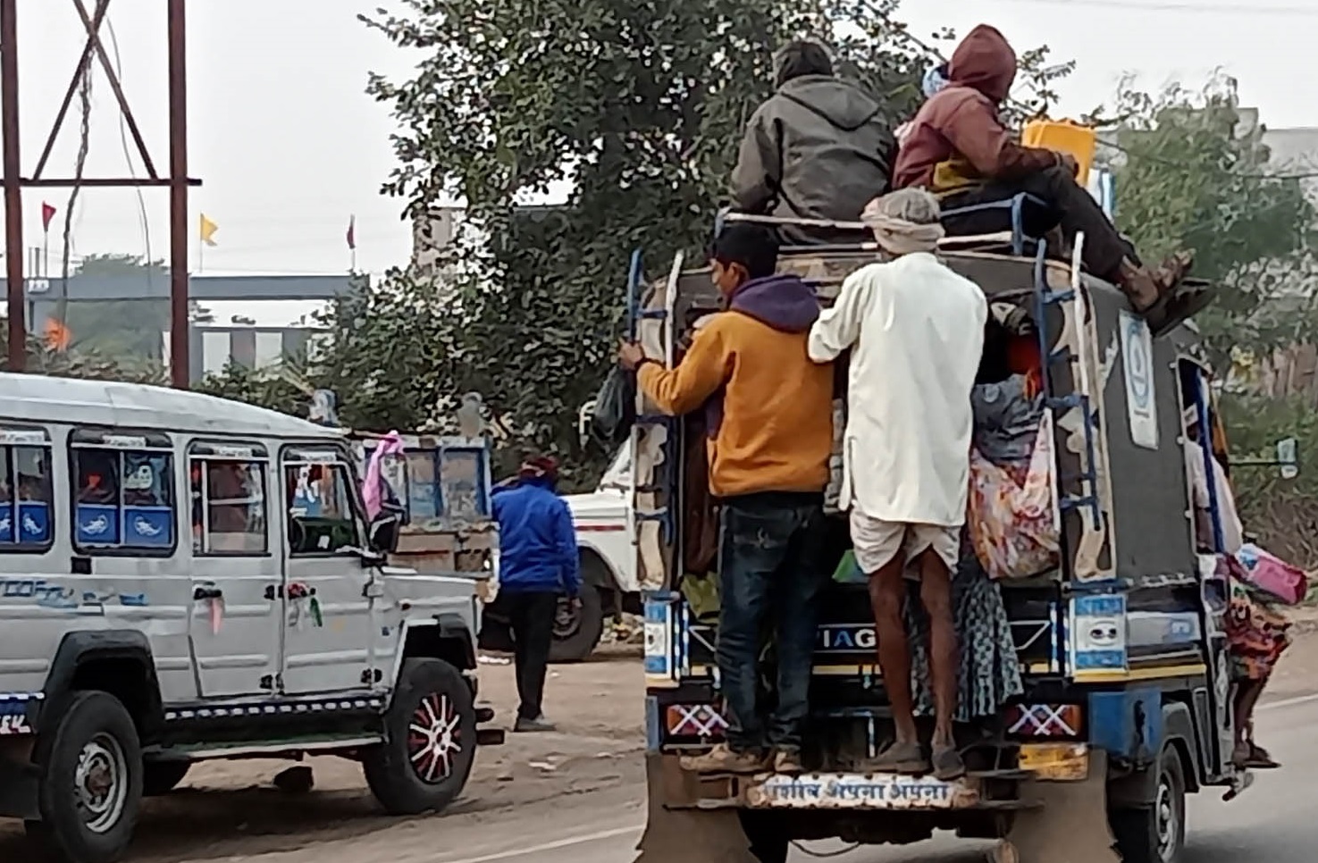 Overloading of small vehicles on rural routes, passengers traveling ...
