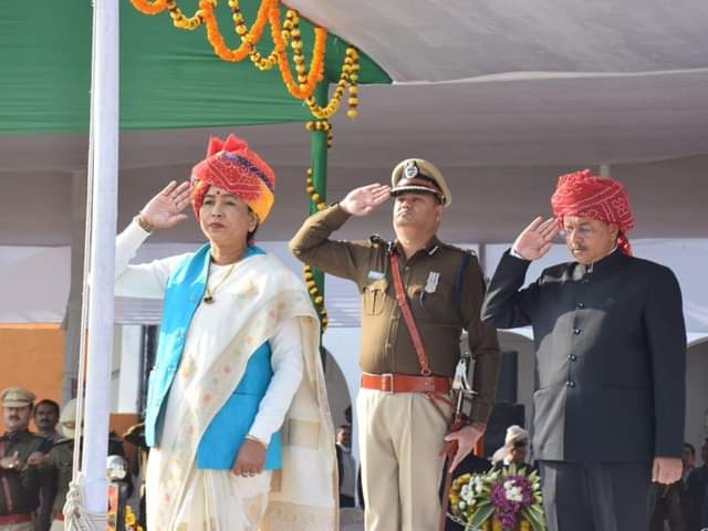 Minister Radha Singh took the salute of the parade by hoisting the flag ...