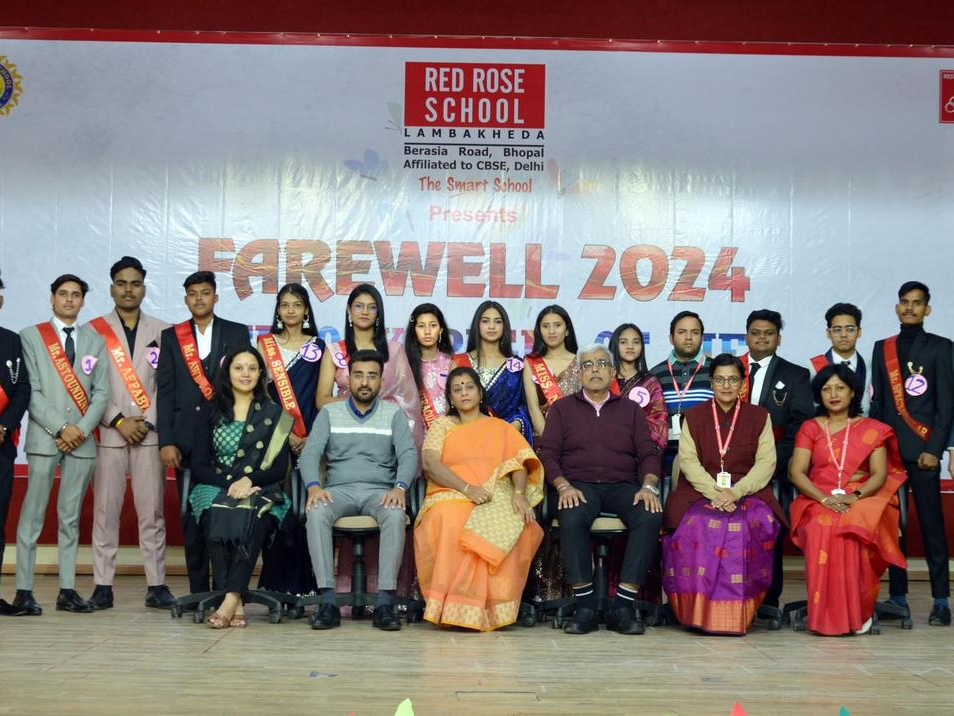 Farewell to class 12 students at Red Rose School Lambakheda Bhopal