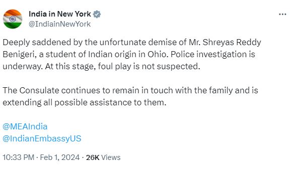 Another Indian Student Shreyas Reddy Beniger Dies In America ...