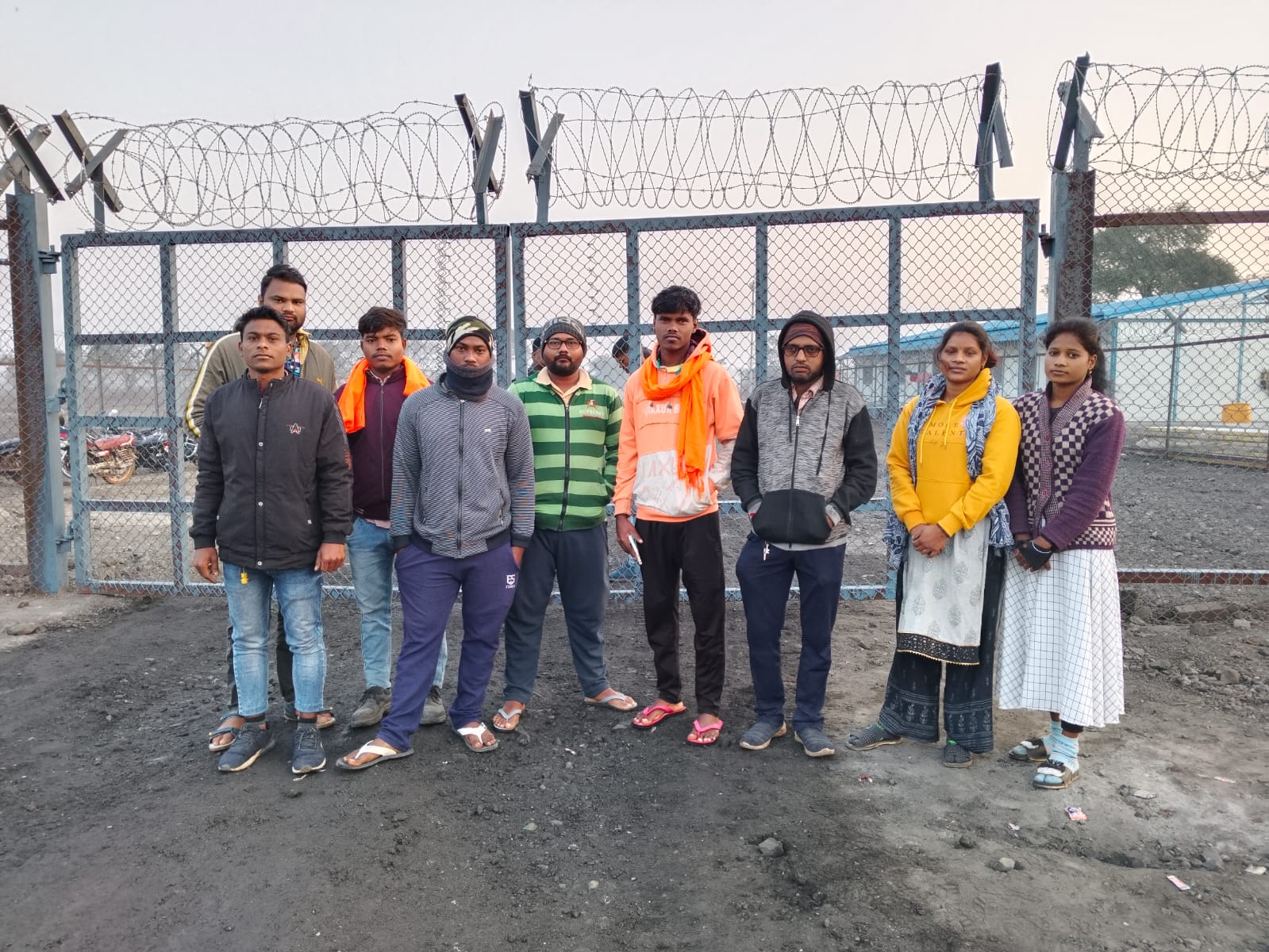Unemployed strike against Jindal Cement's new plant, sitting in front ...