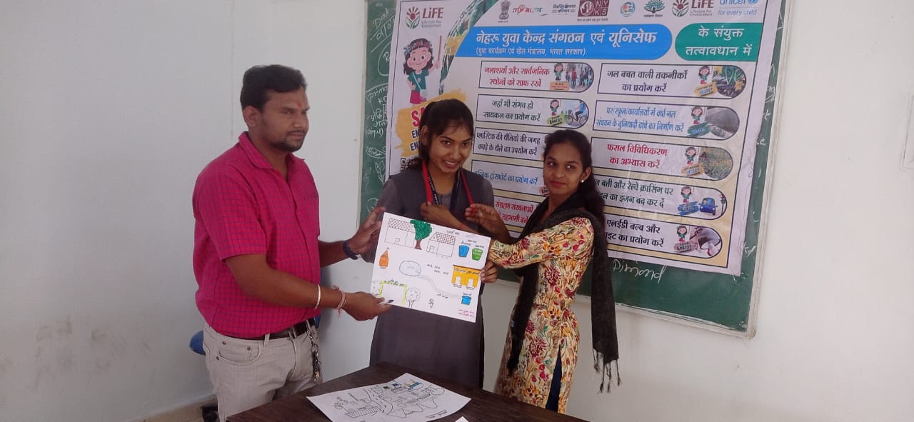 Message of water conservation given by putting up posters in public ...