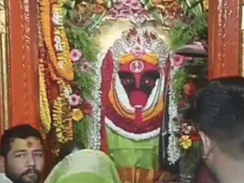 A crowd of devotees gathered to visit the ancient Kalaratri temple