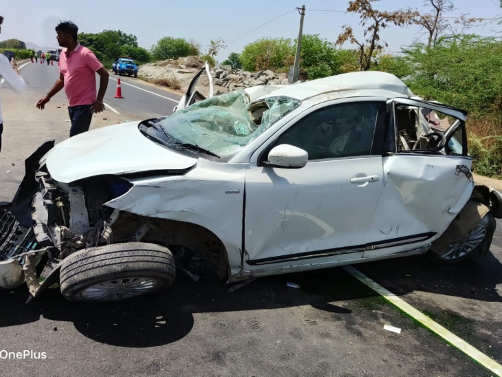 The speeding car crossed the divider and overturned on the other side ...