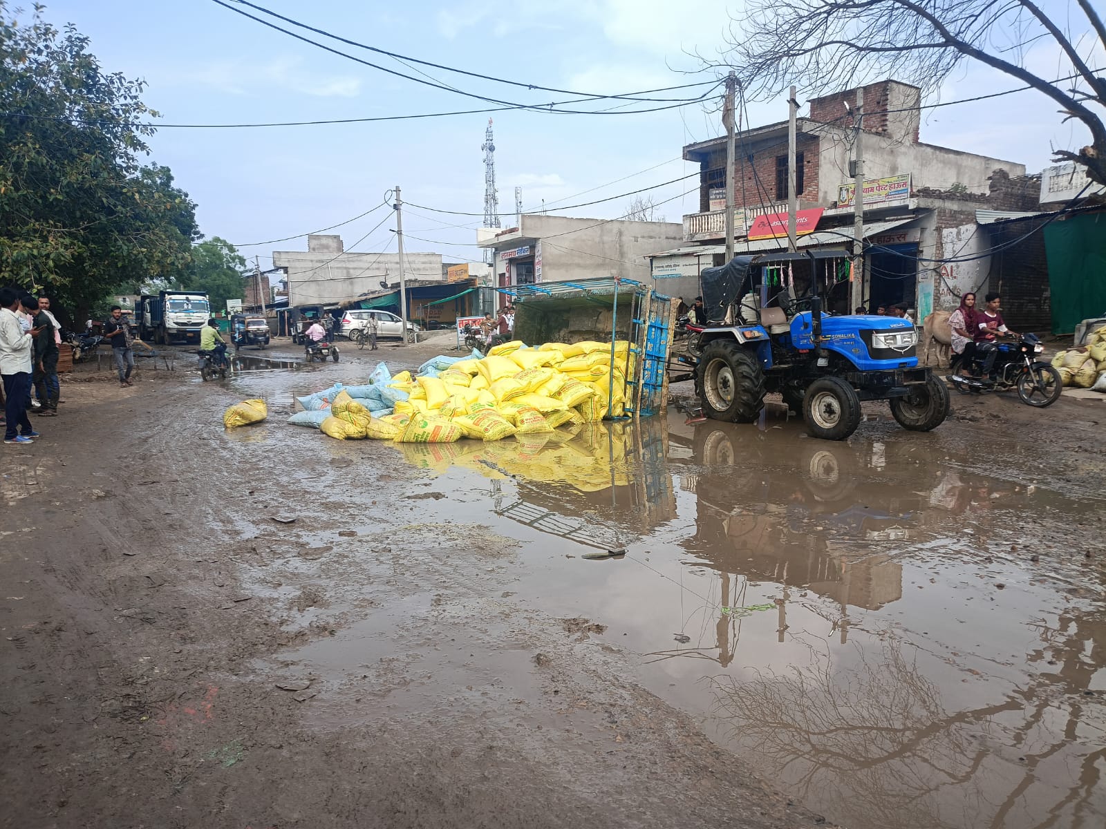 Due to waterlogging on the road during rain, potholes are not visible ...