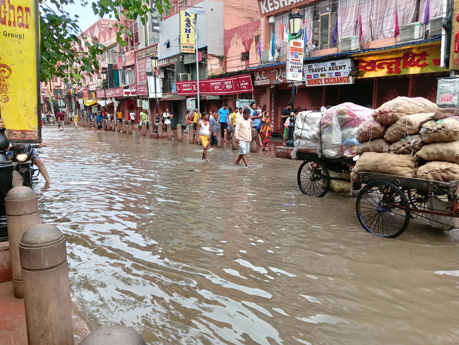 Varanasi Rainfall Flood Sitution Photos; Godowlia Market Waterlogging ...